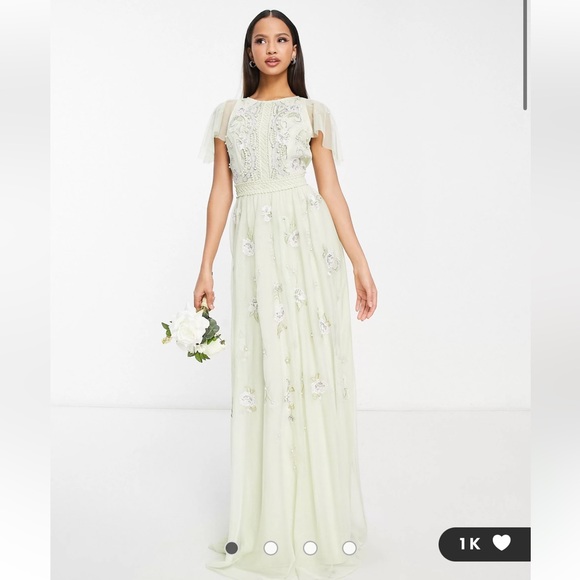 ASOS | Dresses | Asos Bridesmaid Pearl Embellished Flutter Sleeve Maxi ...
